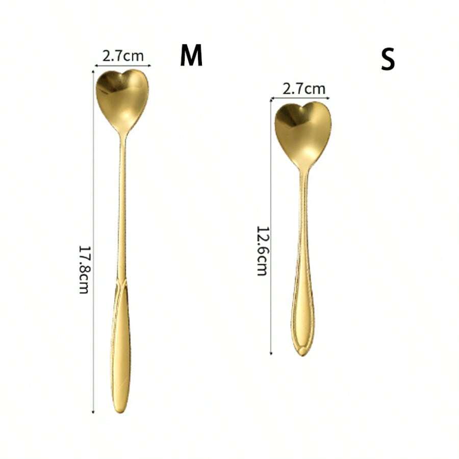 10pcs Stainless Steel Heart-Shaped Ice Spoon - Golden Mixing Spoon ...