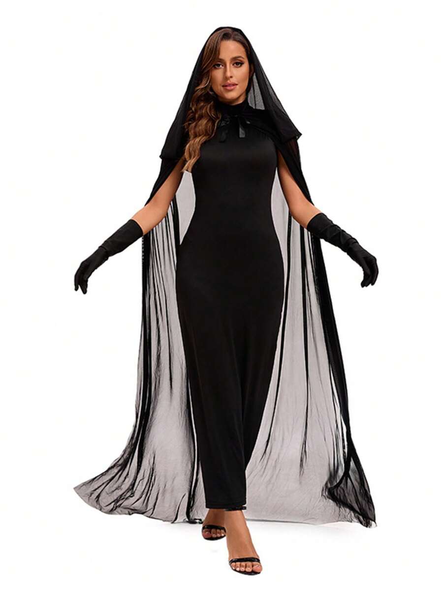 1pc Vampire Bride Shawl, Sexy Black Devil Witch Cloak, Demon Witch ...
