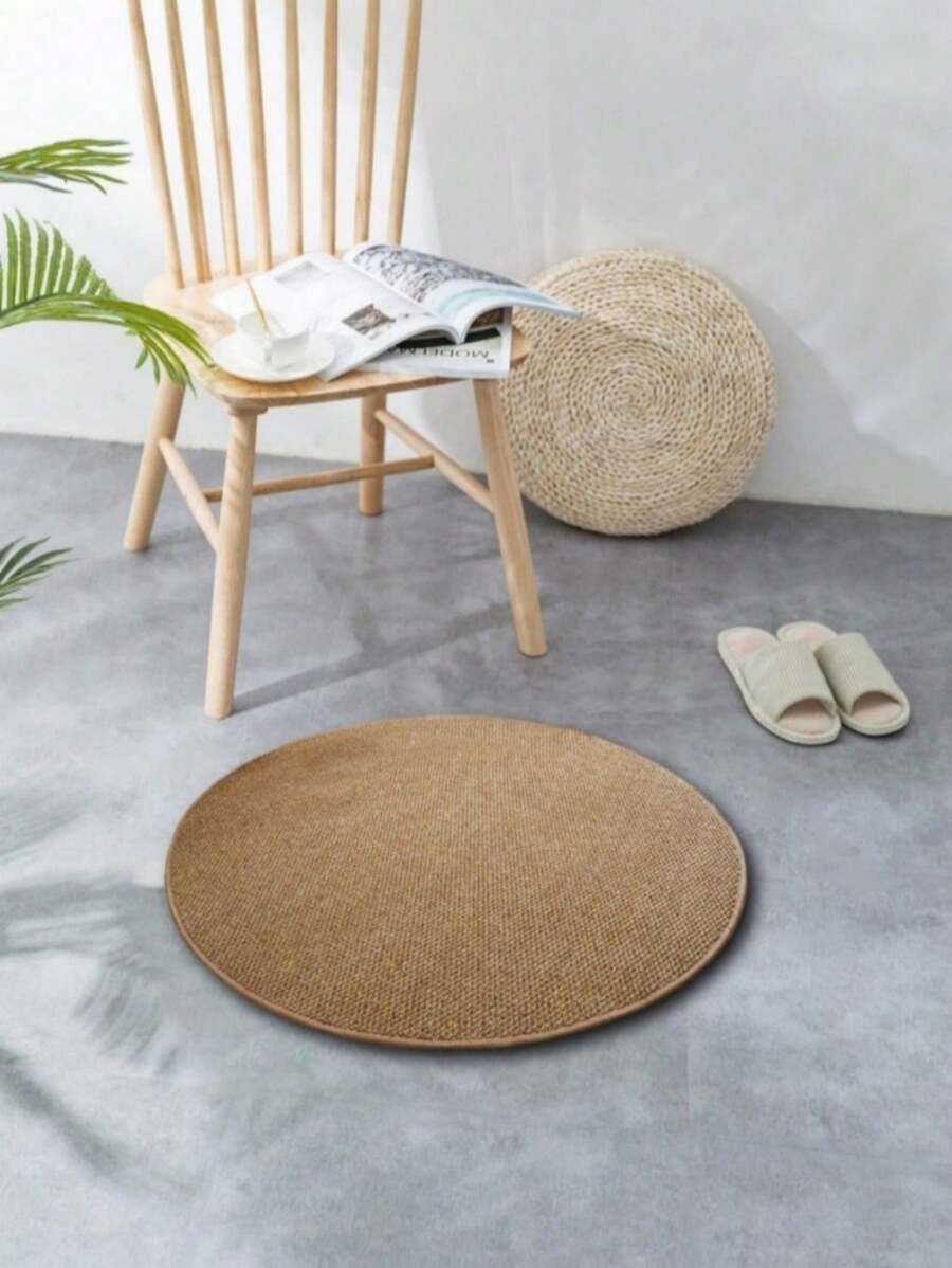 1pc Japanese Minimalist Gray Circular Pineapple Shape Jute & Linen Anti-Slip Rug, Suitable For ...