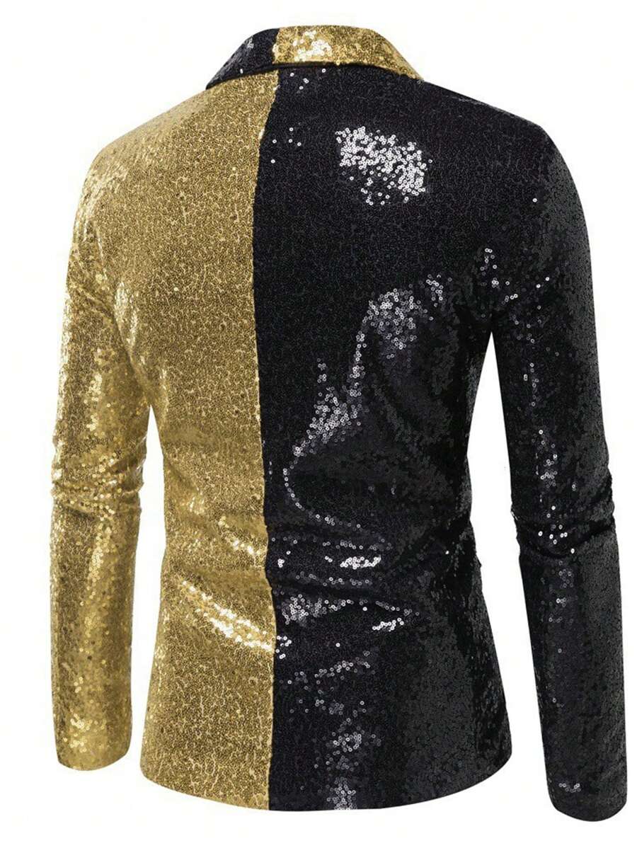 Colorblock Sequin Decor Suit Jacket, Men's Stage Performance Formal ...
