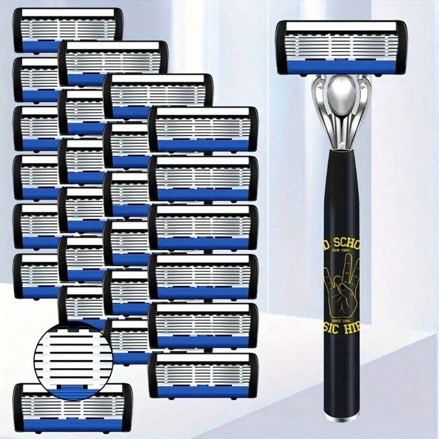 7-Layer Manual Shaver, High-Grade Razor Blade Holder With 6pcs Blades ...
