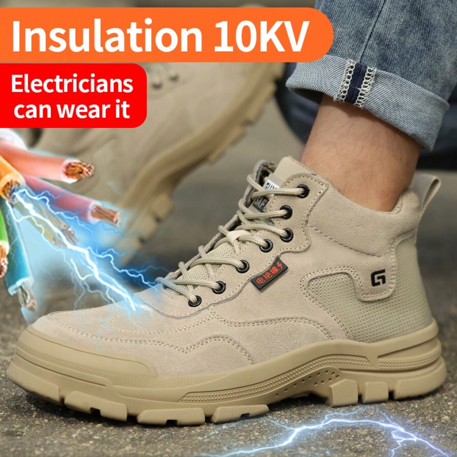 Women's Insulated High-Top Safety Shoes, Anti-Puncture Suede Leather ...