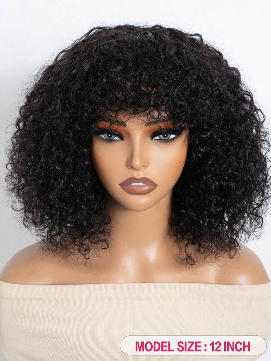 Perruque de cheveux humains à 250% de Jerry Curly, coupe de carré pixie court avec frange ...