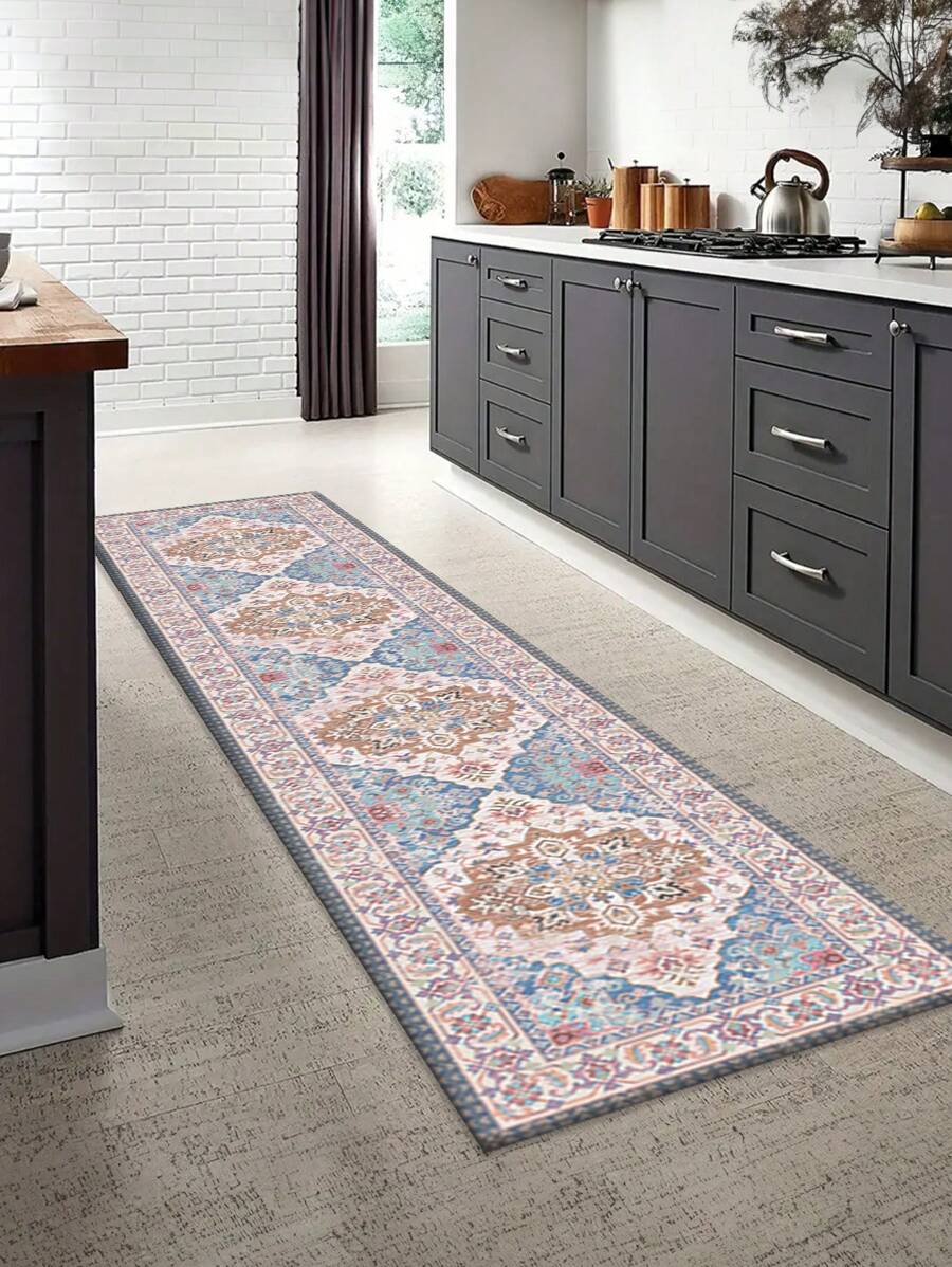 1 Piece Black Bohemian Style Hallway Rug, Microfiber, 850g/M² 0.8cm ...