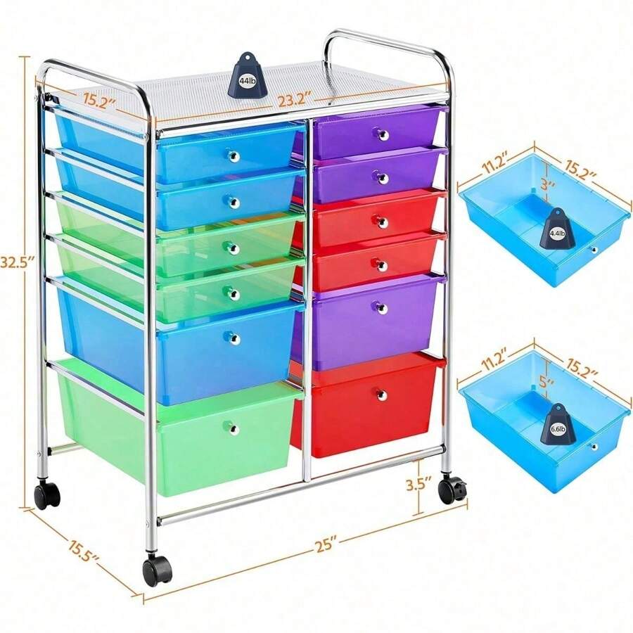 15 Drawers Rolling Storage Cart Multipurpose Mobile Rolling Utility ...