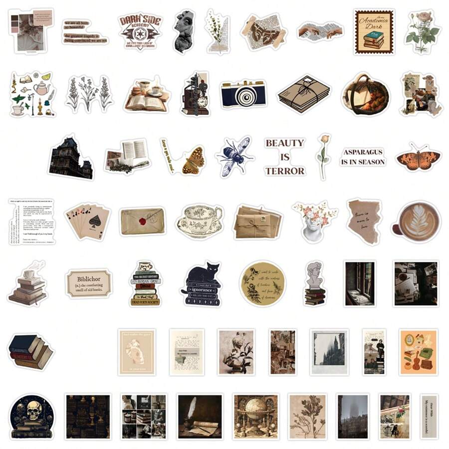 60PCS Dark Academia Stickers | Vinyl Aesthetics Stickers For Scrapbook ...