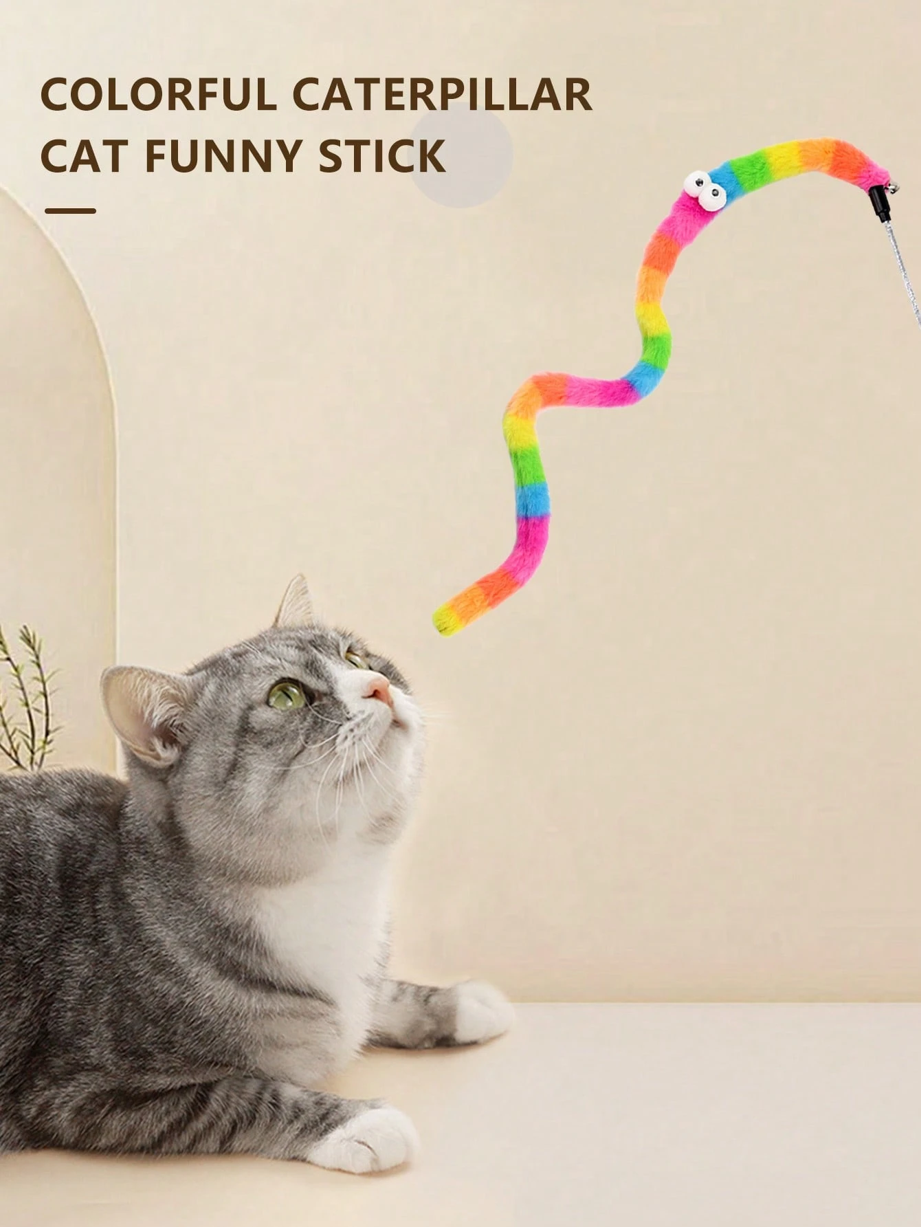 Colorful Plush Caterpillar Rattle Stick Cat Toy - Interactive Play And ...
