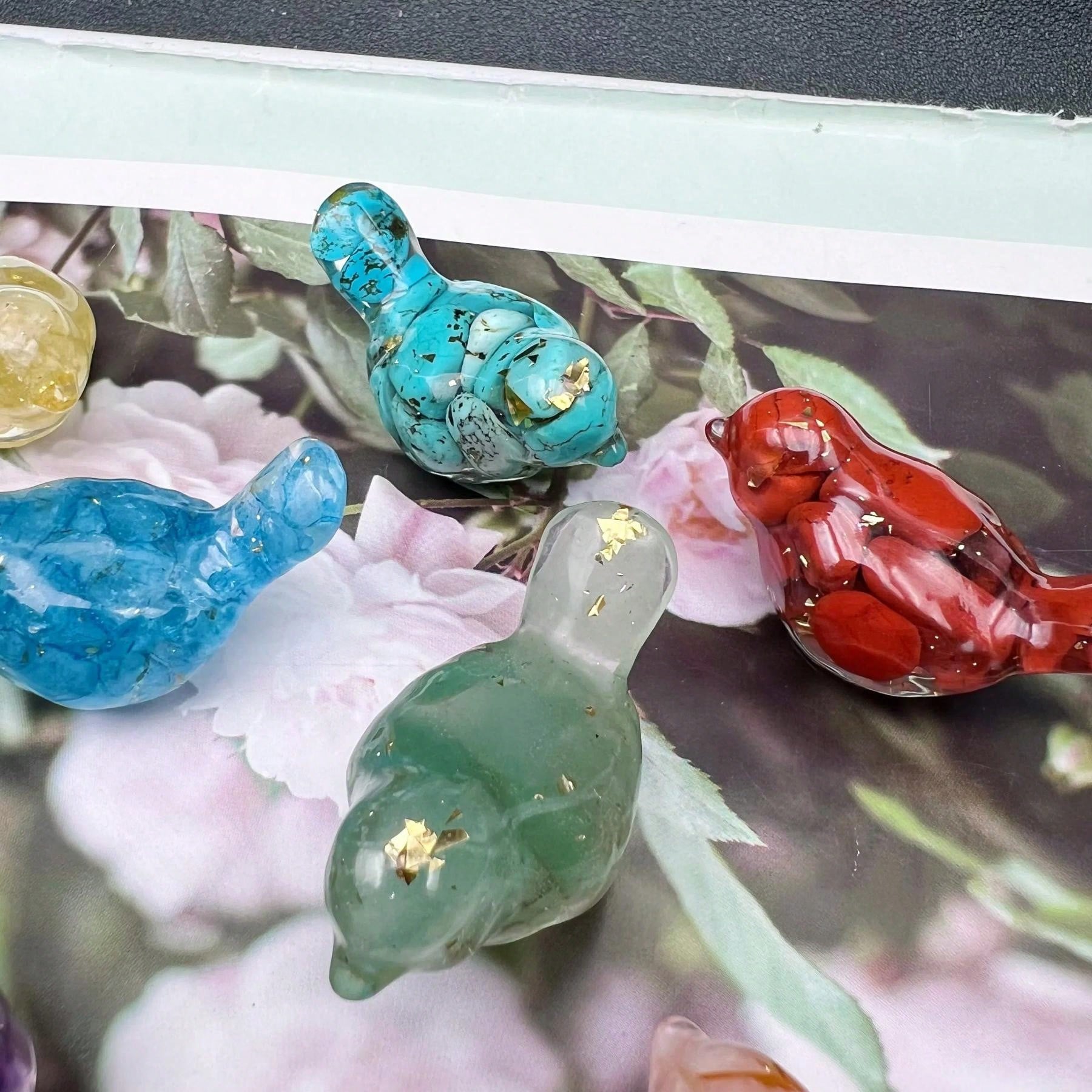 1pc Resin Mold Natural Crystal Chip Stone Handcrafted Tiny Bird Robin ...