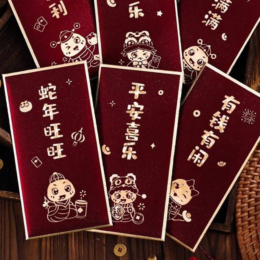 6Pcs 2025 Snake Year Red Envelope New Year Red Pocket Chinese Red Bag ...