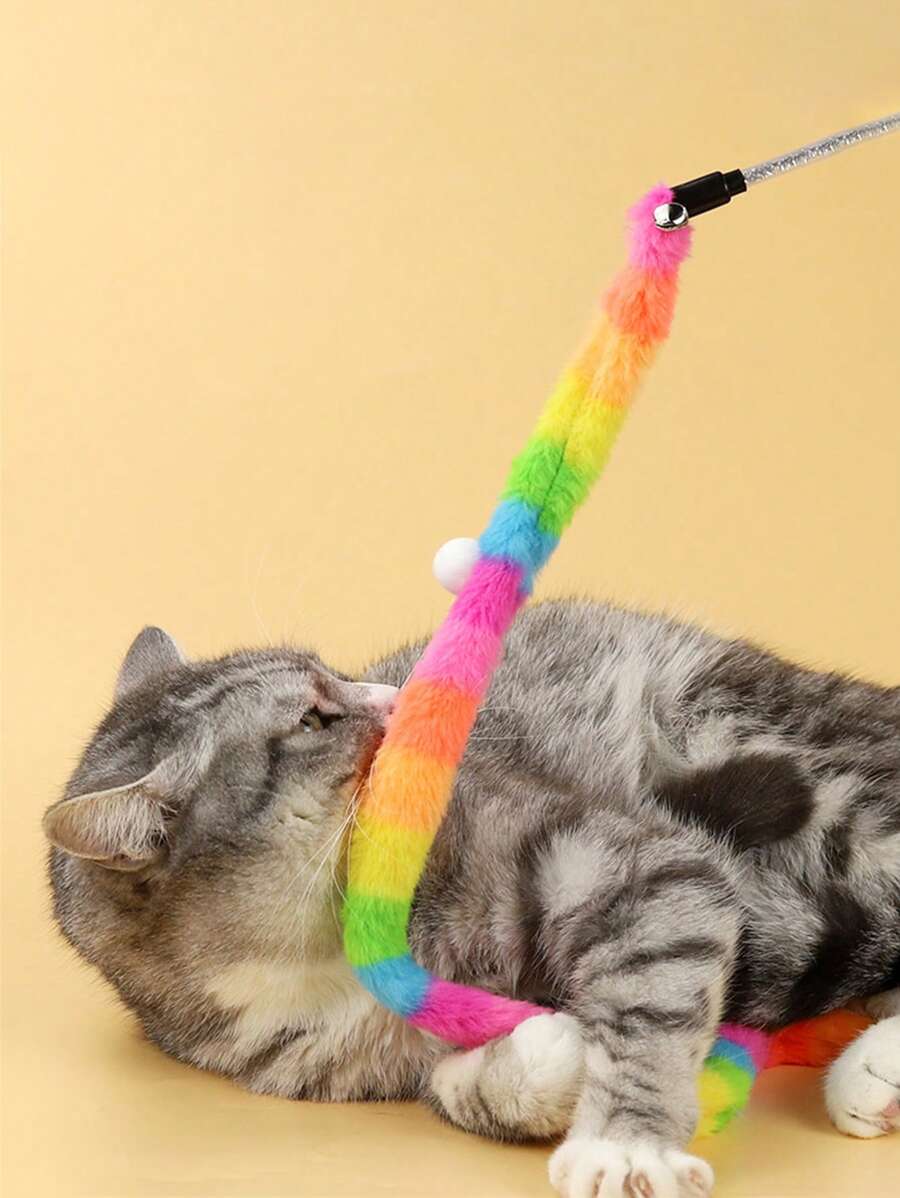 Colorful Plush Caterpillar Rattle Stick Cat Toy - Interactive Play And ...