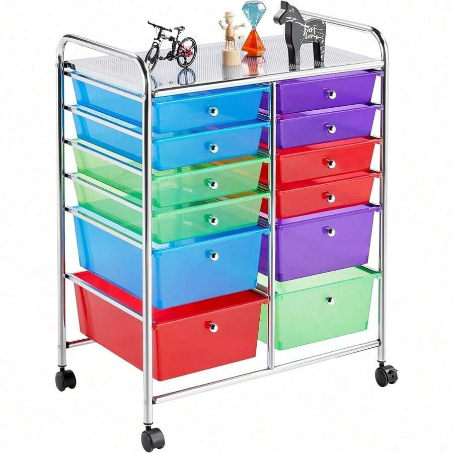 15 Drawers Rolling Storage Cart Multipurpose Mobile Rolling Utility ...