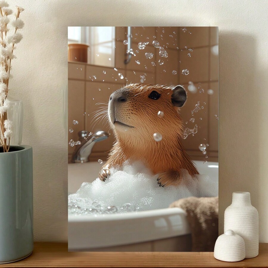 Capybara Bubble Bath Art Hanging, Home Wall Decor Poster For Bathroom ...
