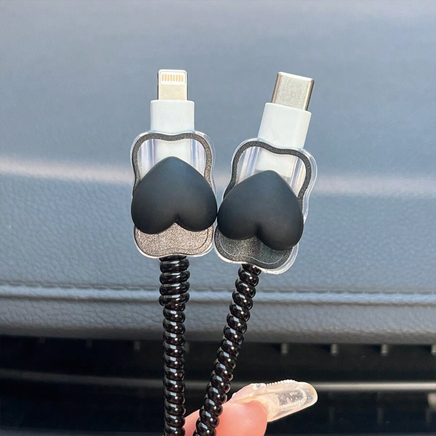 Wave Gradient Heart-Shaped Bite Cable Protector, Chargeable Cable Anti ...