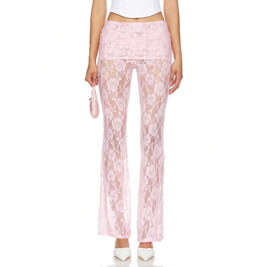 Women's Sexy See Through Lace Pant Transparent Sheer Mesh Trousers Cover Up Pants | SHEIN USA
