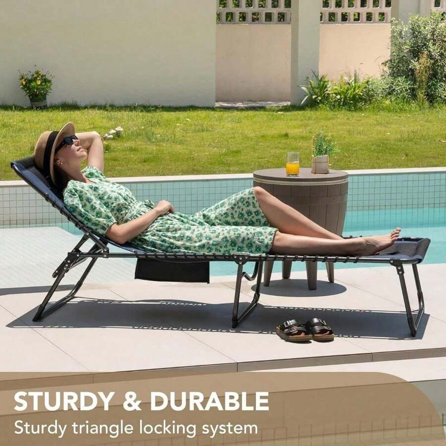 4-Fold Padded Portable Folding Outdoor Chaise Lounge Heavy Duty ...