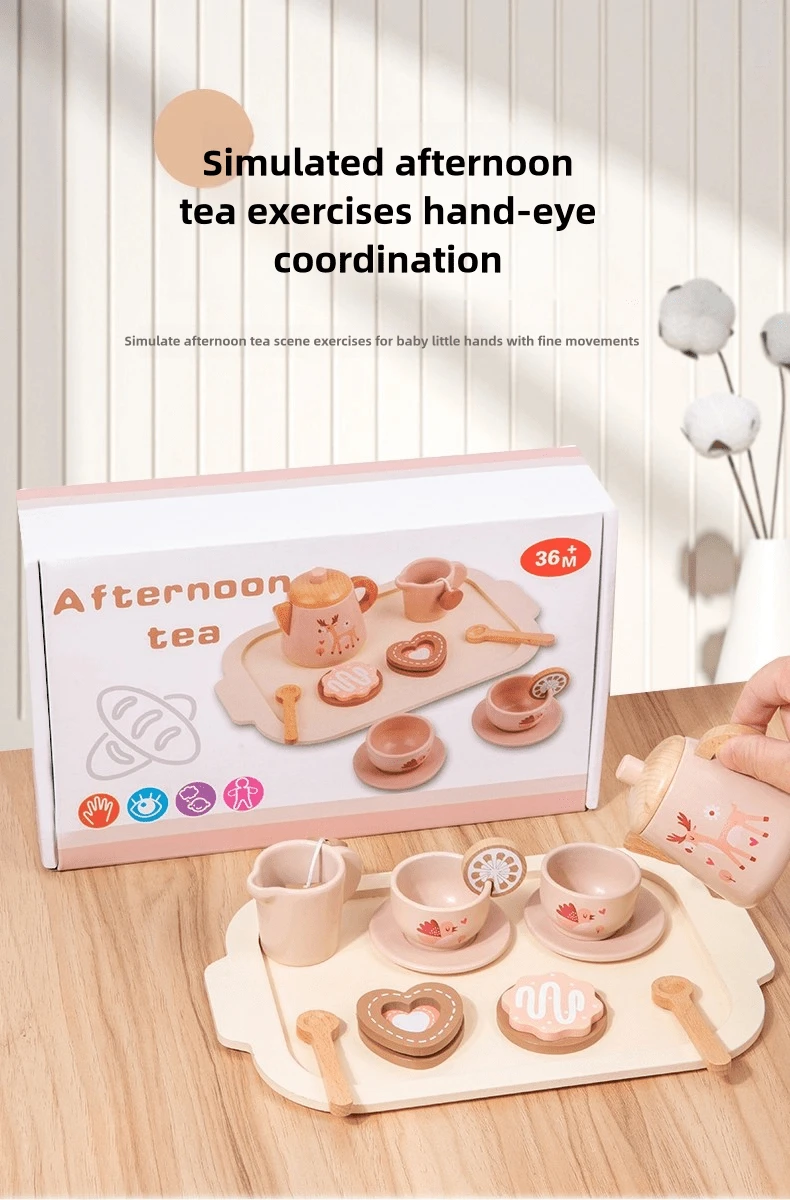 Hot Wooden Pretend Play Afternoon Tea Set Scene Toy For Little Girls ...