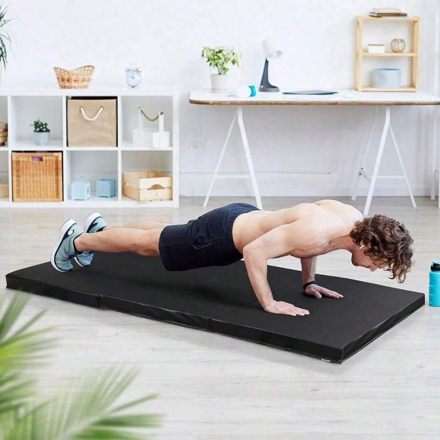 2'' Thick Tri-Fold Folding Gym Exercise Mat Extra Thick Gymnastics Mat ...