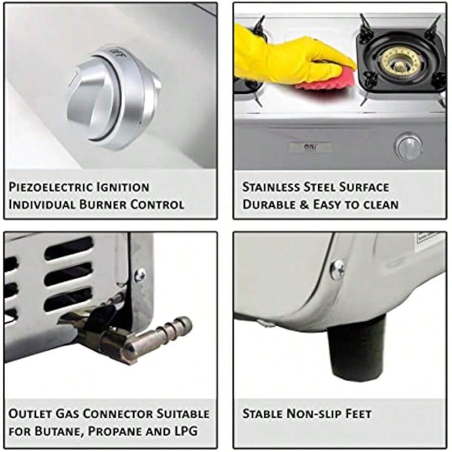 NJ NSD-2 Portable Gas Stove 2 Burner - Wok Burner Ring Indoor Gas ...