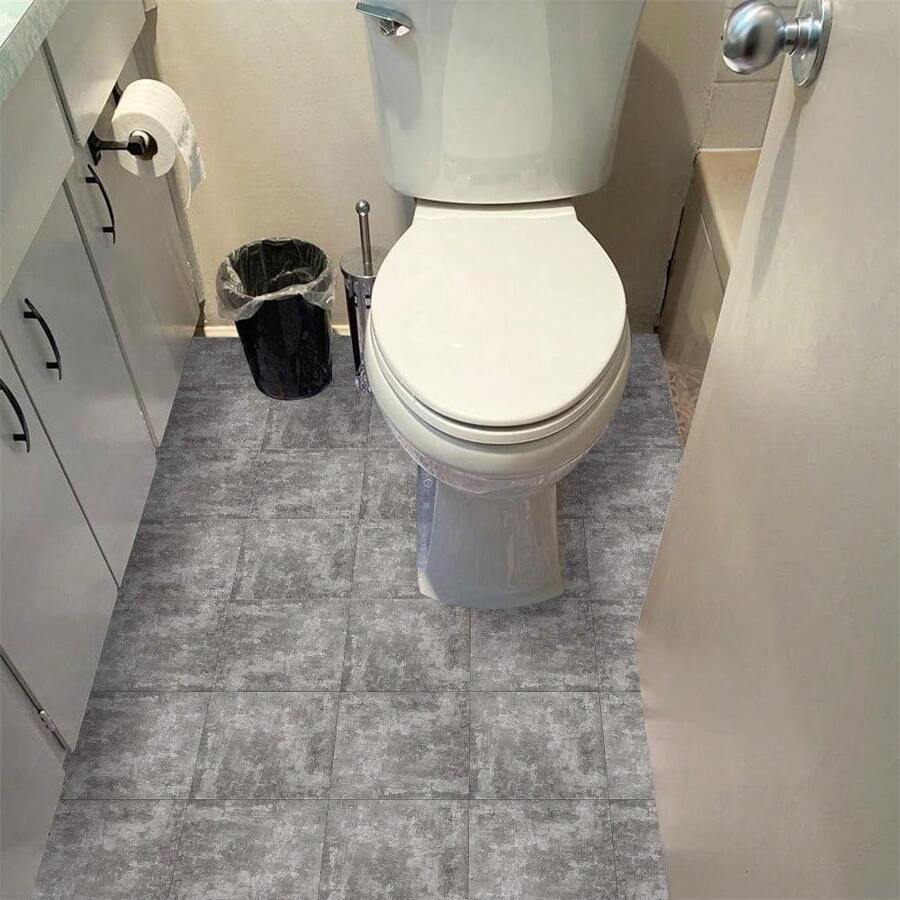 10pcs Cement Gray Patterned Floor Stickers, Self-Adhesive PVC Matte ...