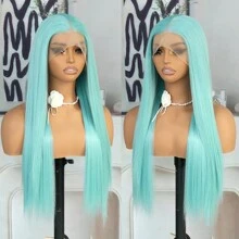 13x4 Teal Blue Lace Front Wigs Long Straight Blue Hair Ice Blue Lace ...