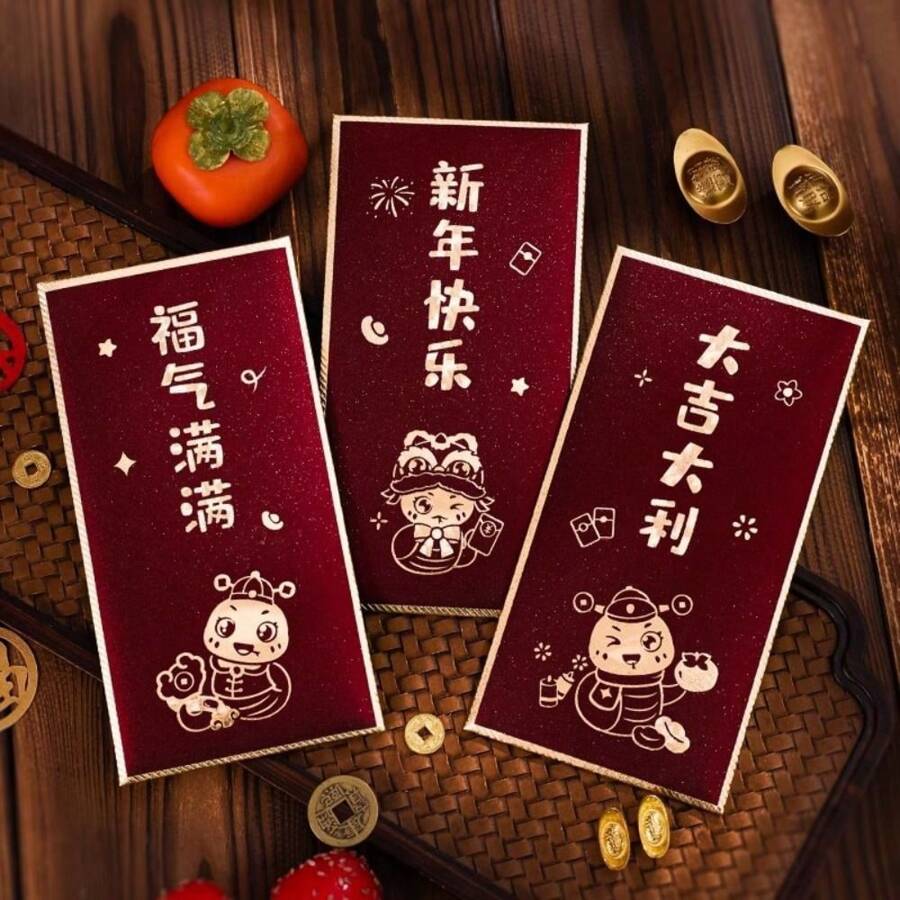 6Pcs 2025 Snake Year Red Envelope New Year Red Pocket Chinese Red Bag ...