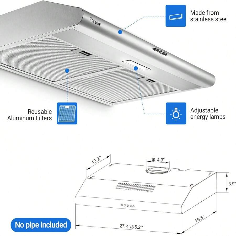 AMZCHEF Under Cabinet Range Hood 30 Inch 250CFM Stainless Steel Kitchen ... AMZCHEF Under Cabinet Range Hood 30 Inch 250CFM Stainless Steel Kitchen ...