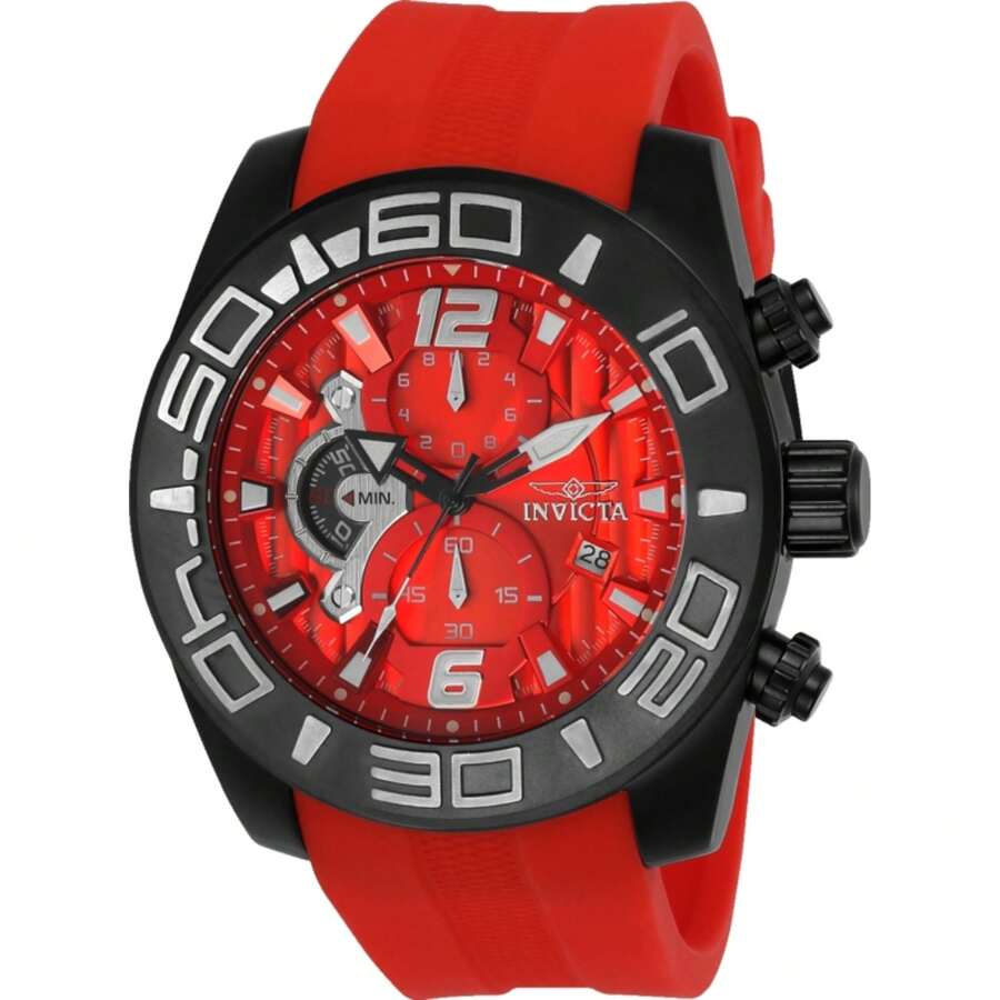 Invicta Invicta 24161 Men's Pro Diver Chronograph Red Silicone Strap ...