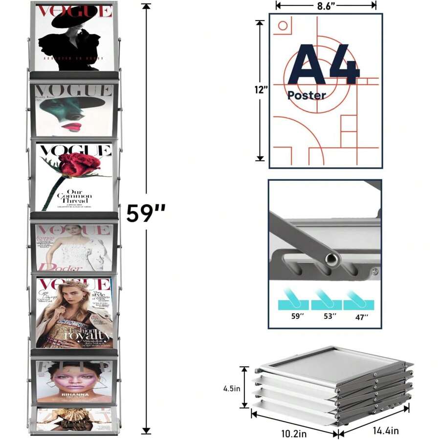 Magazine Rack With 6 Pockets, Floor-Standing Exhibition Display Stand ...