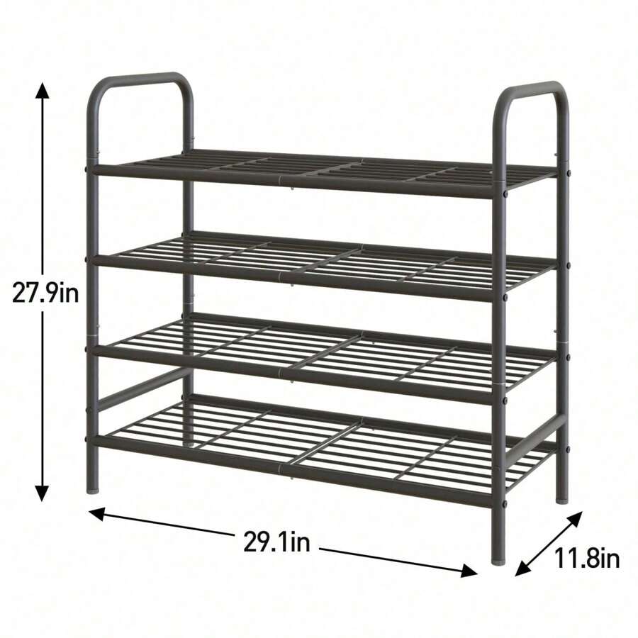 Metal Shoe Rack 3 Tiers Black Freestanding Shoe Organizer Storage Shelf ...