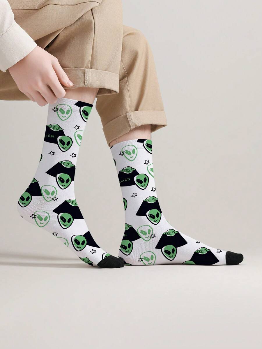 1 Pair 3D Digital Heat-Transfer 360 Printed Cartoon Ghost Socks ...