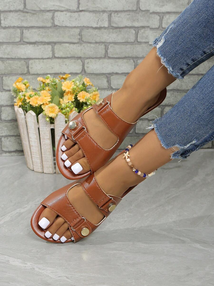 2025 New Women Sandals, Brown Flat Sandals, Versatile & Comfortable Sandals, European & American ...