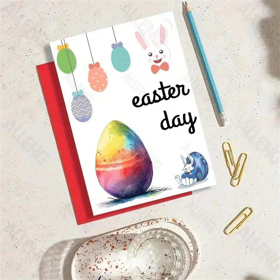 1pc Charming ALLENG Easter Greeting Card With Colorful Egg & Bunny ...