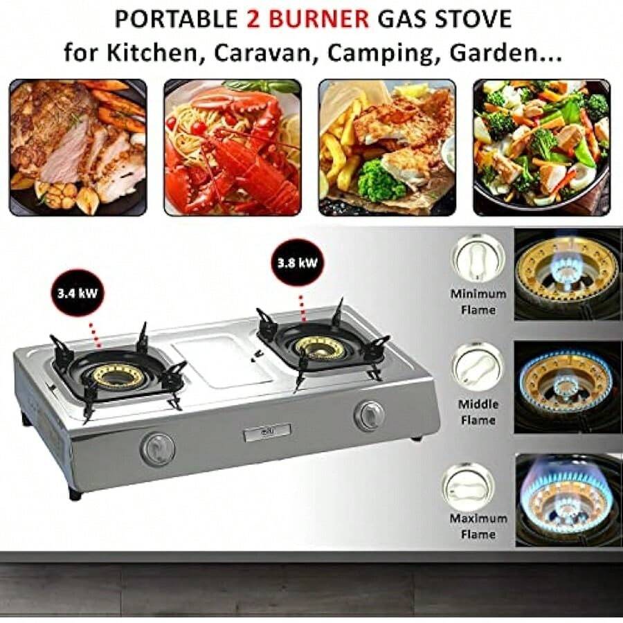 NJ NSD-2 Portable Gas Stove 2 Burner - Wok Burner Ring Indoor Gas ...