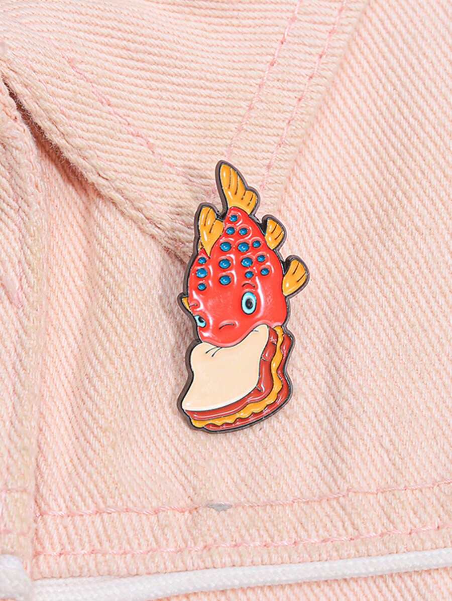 1PC Fish And Bread Enamel Pins Cute Cartoon Metal Brooches Kawaii ...
