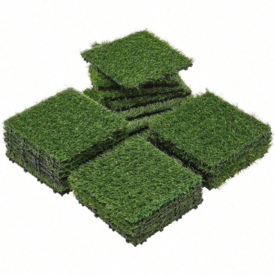 27PCS Turf Interlocking Deck Tiles Fake Grass Interlocking Carpet Tiles ...