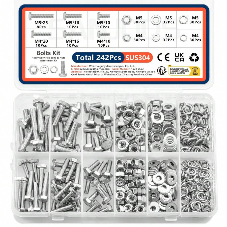 SANJODS Hex Head Nuts And Bolts Assortment Kit, Stainless Steel M4 M5 ...