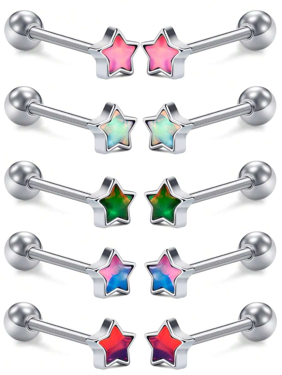 1PC Stainless Steel Flash Star Tongue Barbell Ring For Women Silvery ...