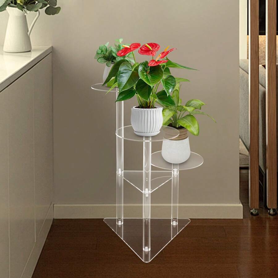 3-Tier Indoor Plant Stand Plant Shelf Clear Acrylic Corner Flower ...