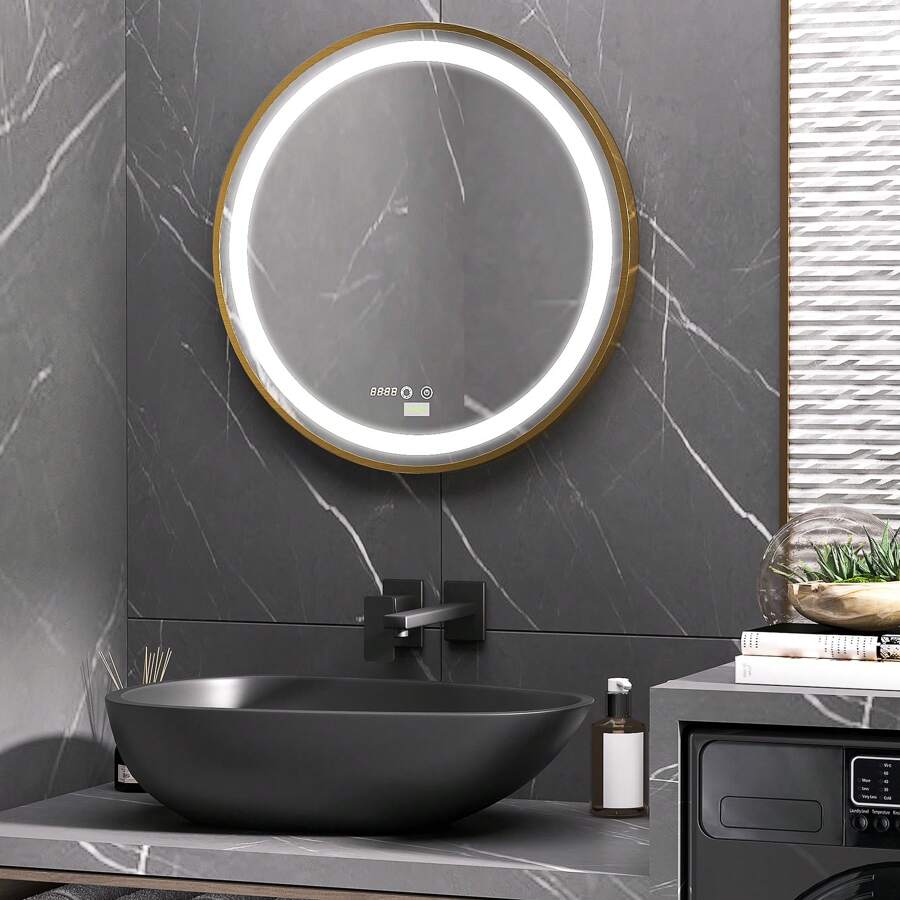 kleankin Miroir rond lumineux LED miroir mural de salle de bain 60 cm ...