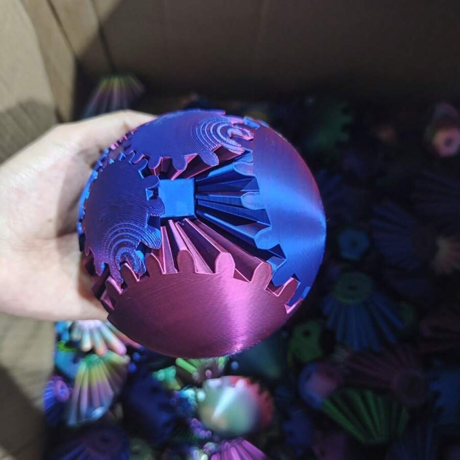 3D Printed Gear Sphere - Relax Desk Toy, Flexible Handheld Spinning ...