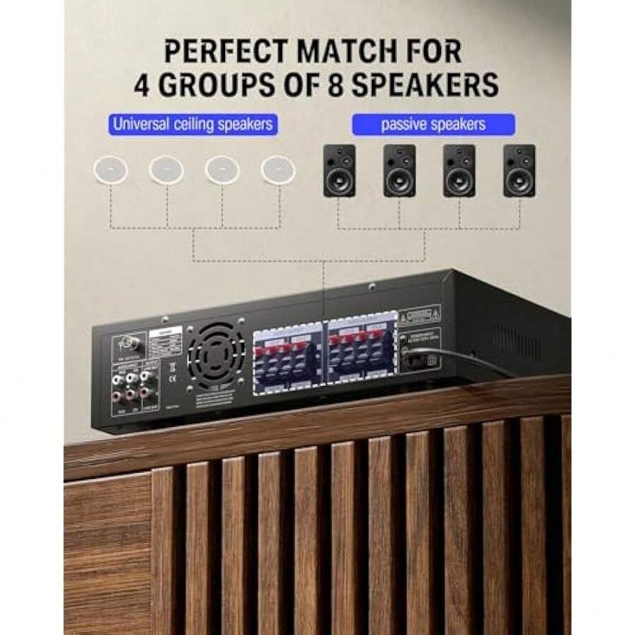 Donner Bluetooth 5.0 Stereo Audio Amplifier Recer Peak Power 440 W Hi-Fi Wireless 4 Channel ...