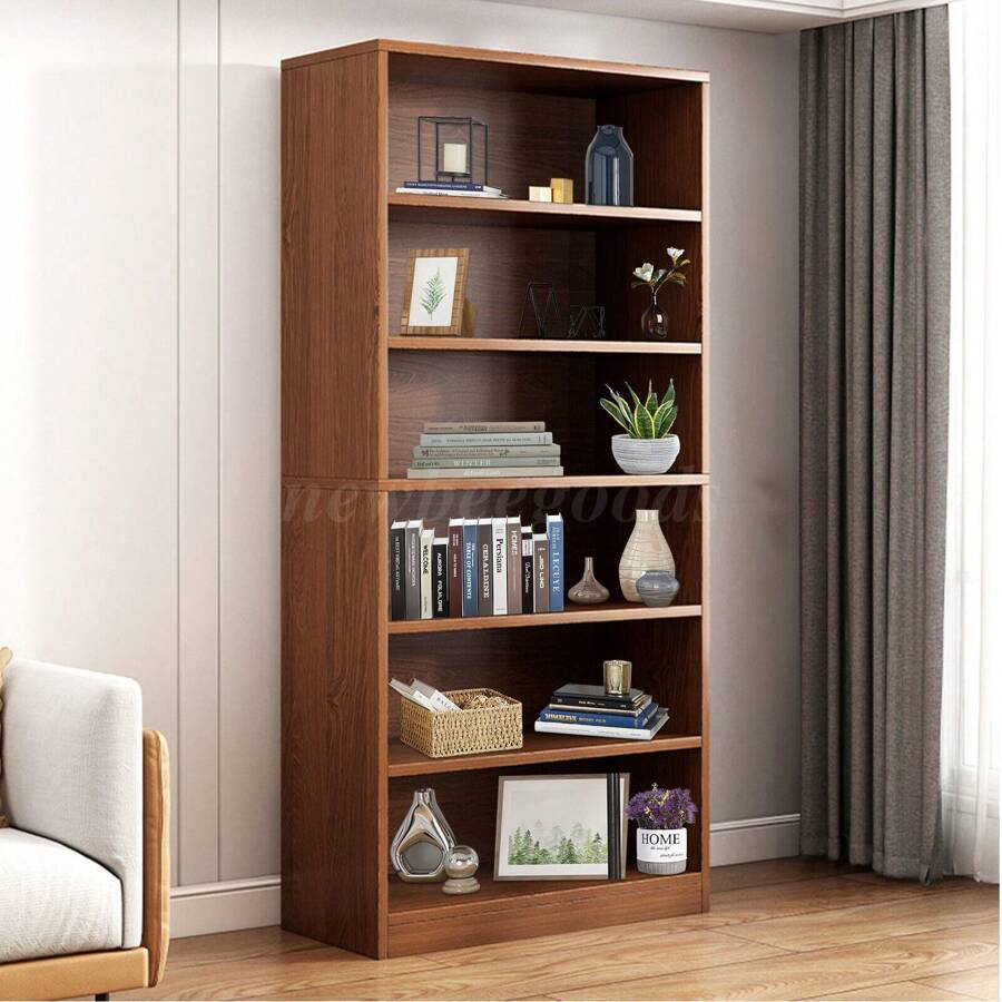 6 Tier Bookcase Storage Organizer Wood Office Shelving Bookshelf Open ...