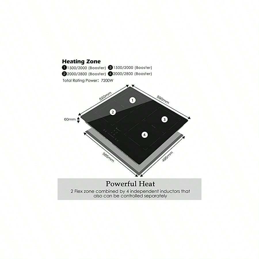 Induction Hob Flexi Zones Electric Cooktop 60cm Built-In Hob With 4 ...