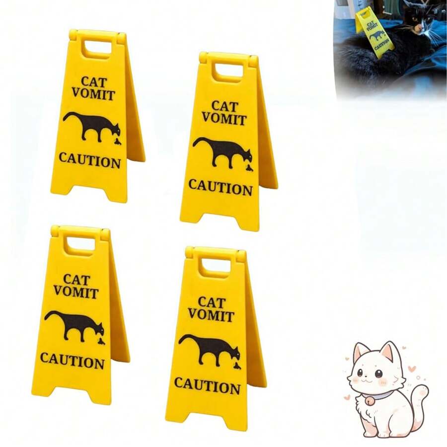 4pcs Cat Vomit Caution 3D Printed Warning Sign, Funny Desktop ...