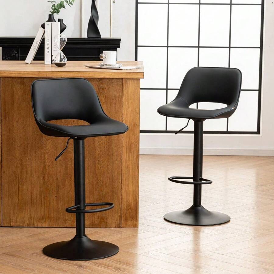 Bar Stools Set Of 2 Black Modern Swivel , Adjustable Counter Height Bar ...