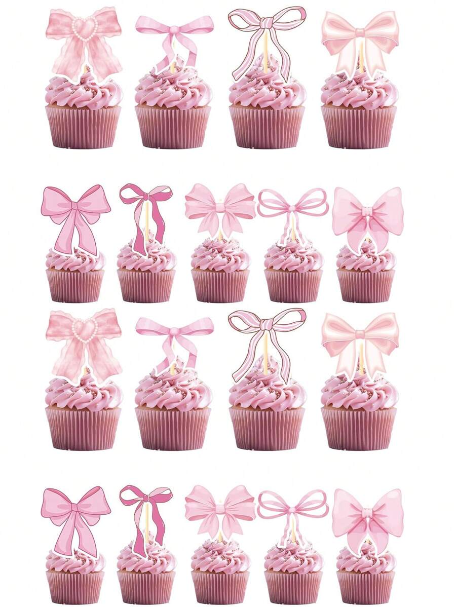 18/36PCS Pink Bow Cupcake Toppers Birthday Party Decorations, Bowknot ...