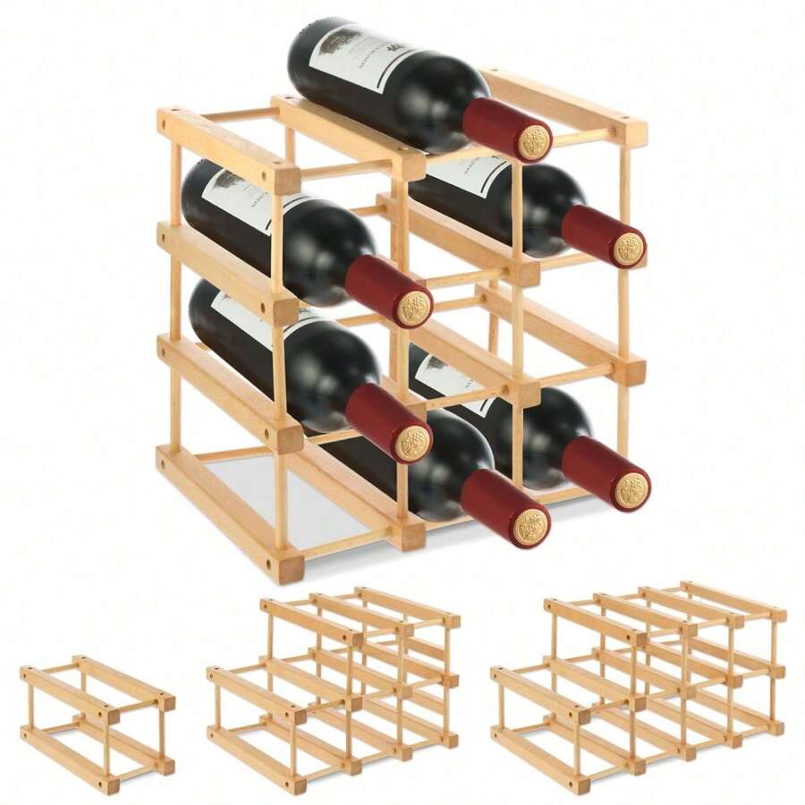 Wooden Wine Rack, 12-Bottle Stackable Wooden Wine Rack, Stackable ...