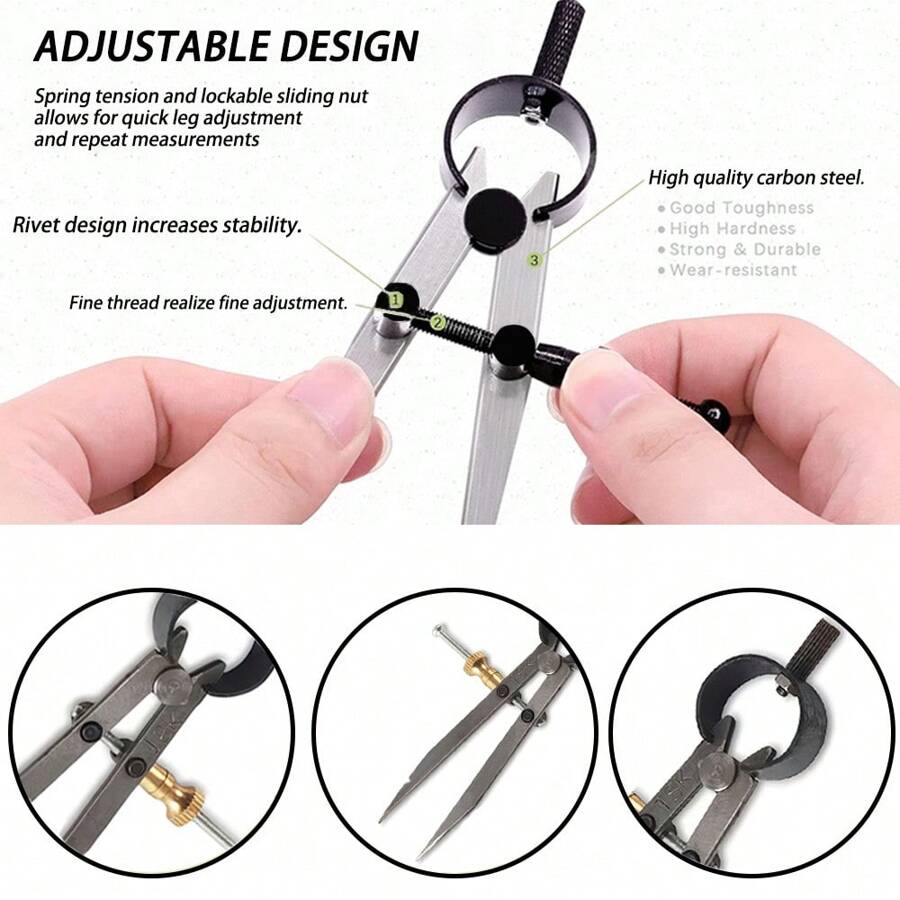 1pc Steel & Leather Adjustable Locking Spring Wing Compass - For ...