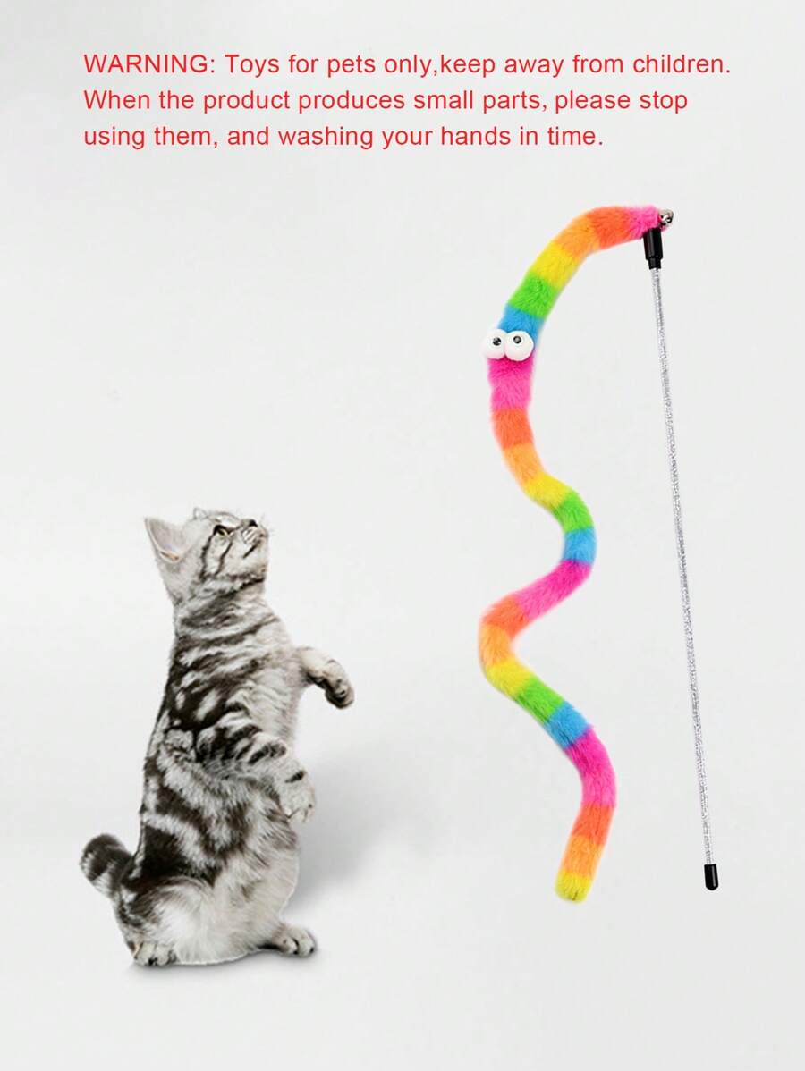 Colorful Plush Caterpillar Rattle Stick Cat Toy - Interactive Play And ...