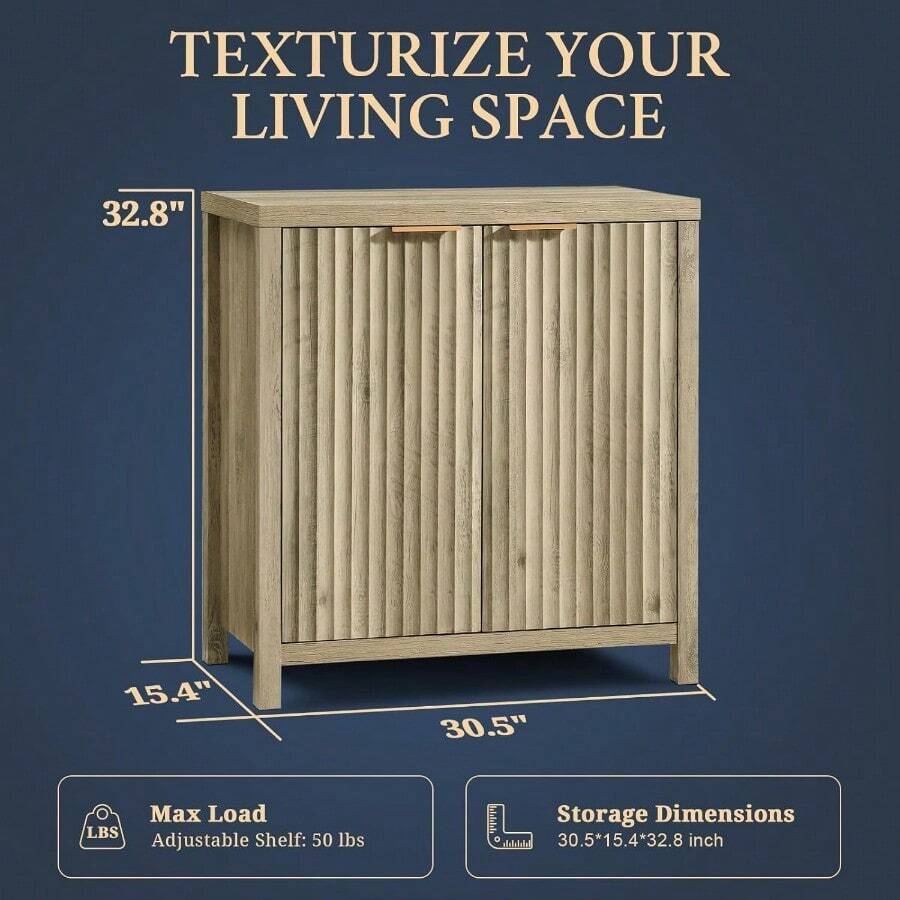 Oxford Storage Cabinet Fluted Sideboard Buffet Cabinet With Adjustable Shelves, Multifunctional ...